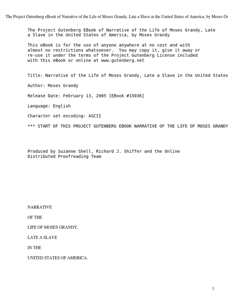 Narrative of The Life of Moses Grandy, Late A Slave in The United ...
