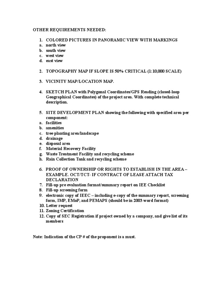 ECC other Requirements Needed - Checklist