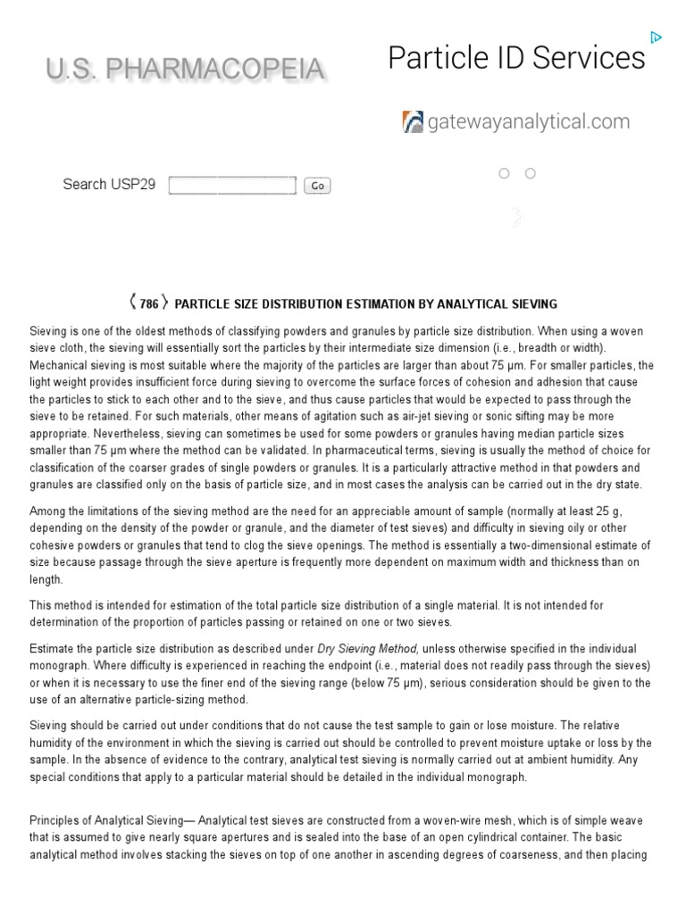 786 Usp | PDF | Particle Size Distribution | Powder (Substance)