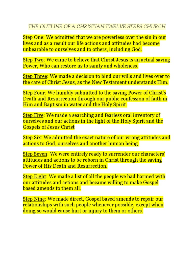 The Outline of A Christian Twelve Steps Church | PDF | The Gospel | Jesus
