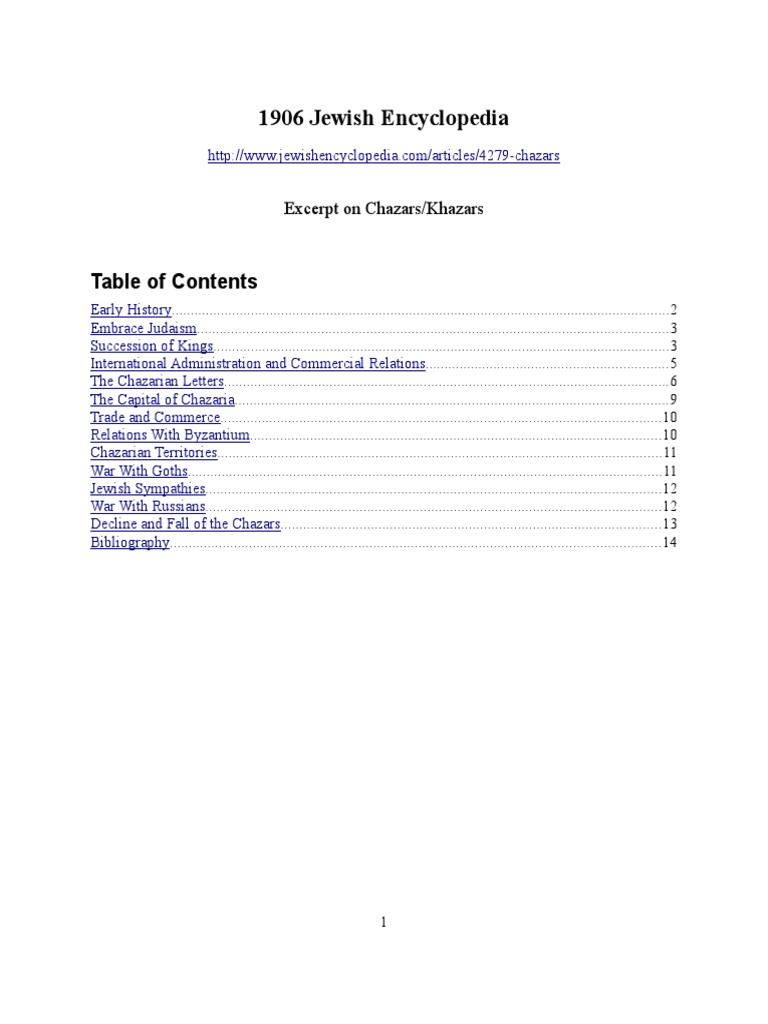 1906 Jewish Encyclopedia: Excerpt On Chazars/Khazars | PDF