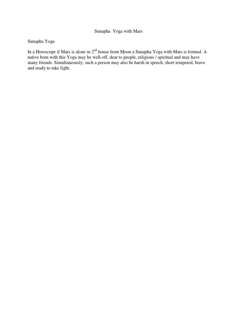 Sunapha Yoga with Mars Explained | PDF | Technical Factors Of Astrology ...