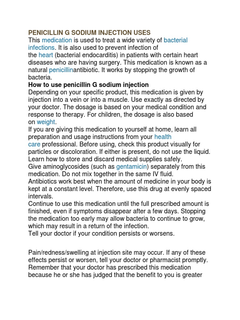 Penicillin G Sodium Injection Guide | PDF | Pharmaceutical Drug | Allergy