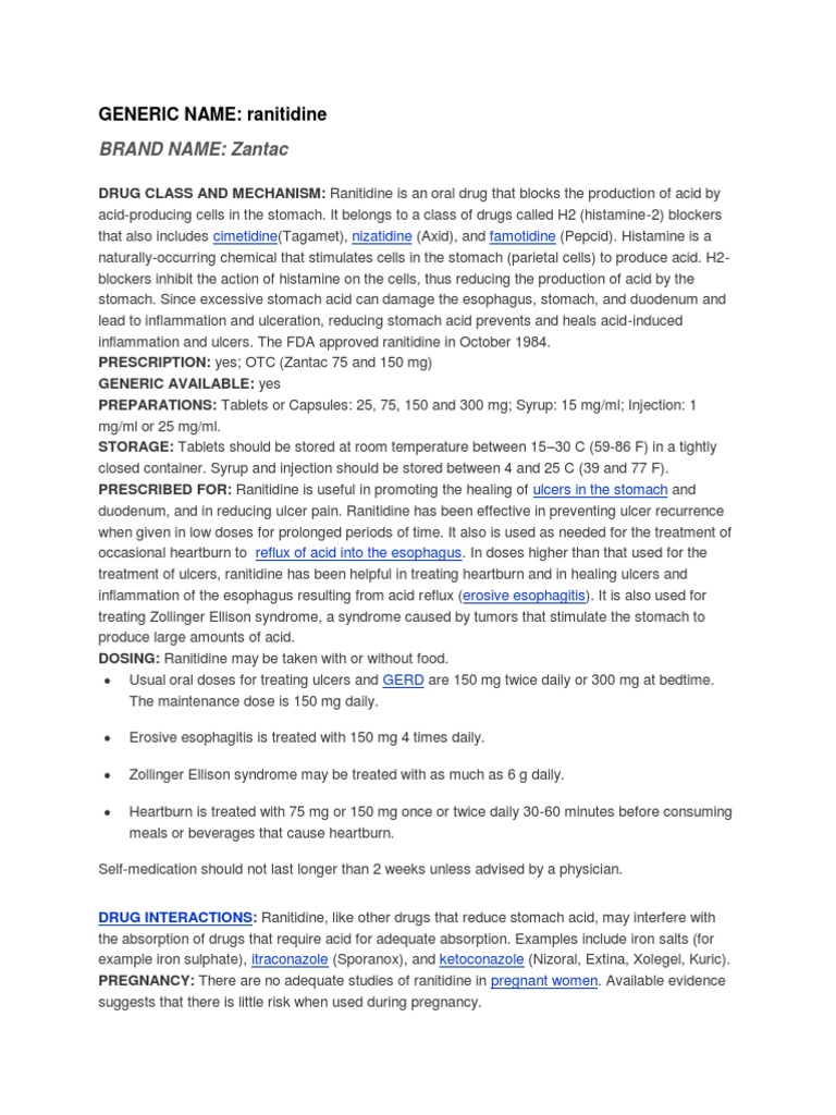 BRAND NAME: Zantac | PDF | Drugs | Pharmacology
