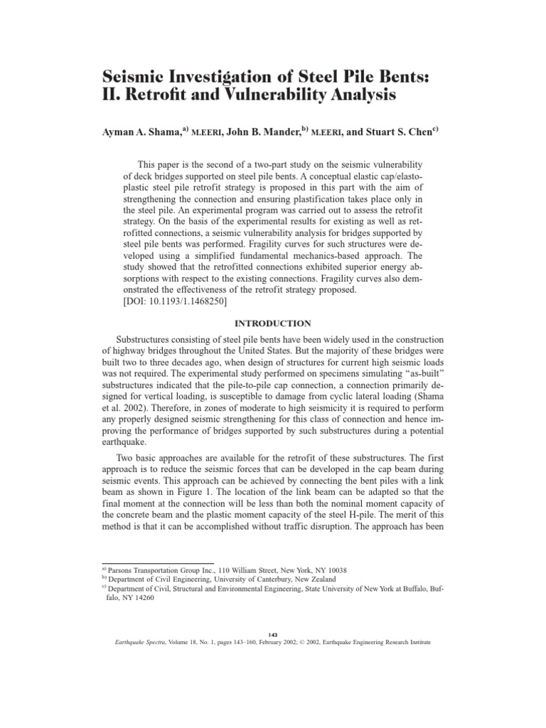 Seismic Evaluation Of Steel Pile Bents Retrofit And Vulnerability Analysis Pdf Normal