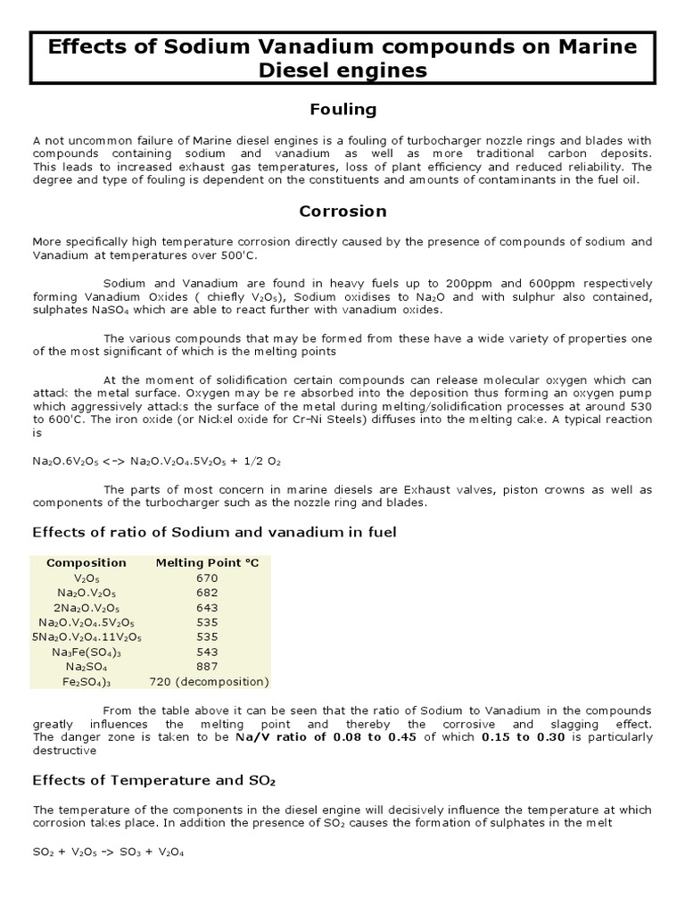 Effects of Sodium Vanadium Compounds On Marine Diesel Engines | PDF ...