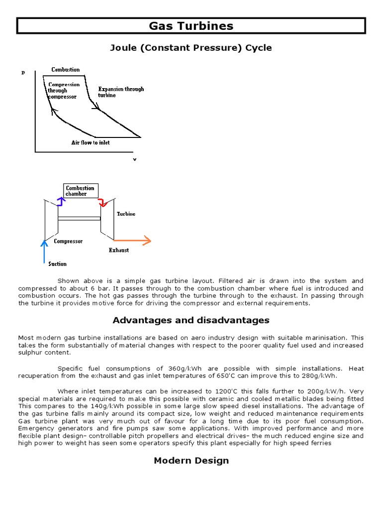 Gas Turbines: Joule (Constant Pressure) Cycle | PDF