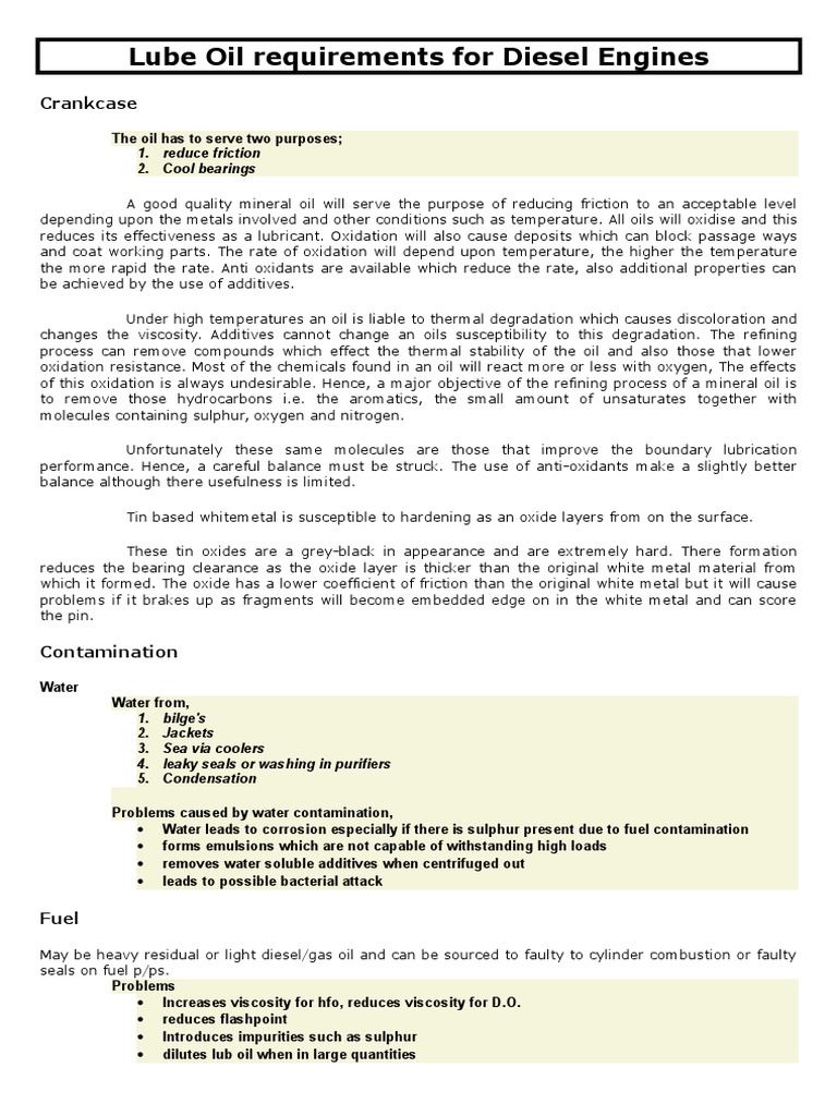 Diesel Engine Lube Oil Requirements | PDF | Motor Oil | Petroleum