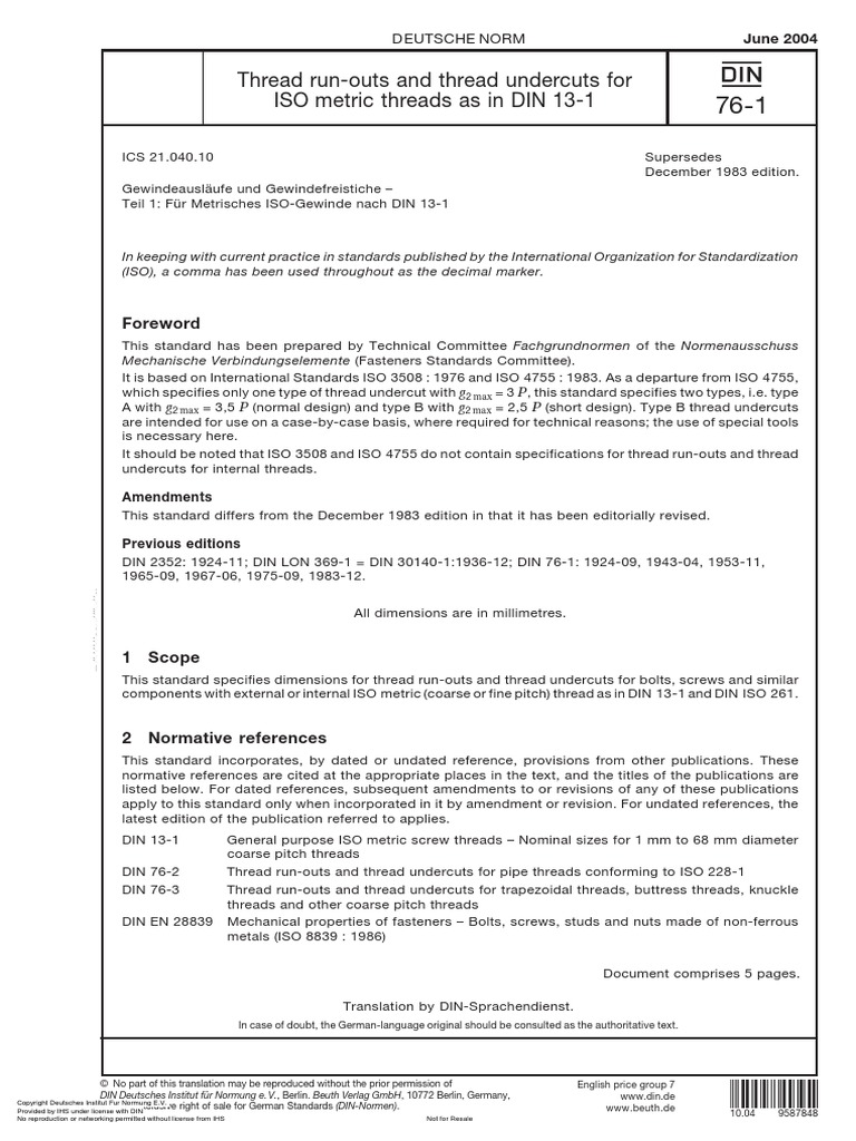 Din 76-1 | PDF | Screw | Metalworking