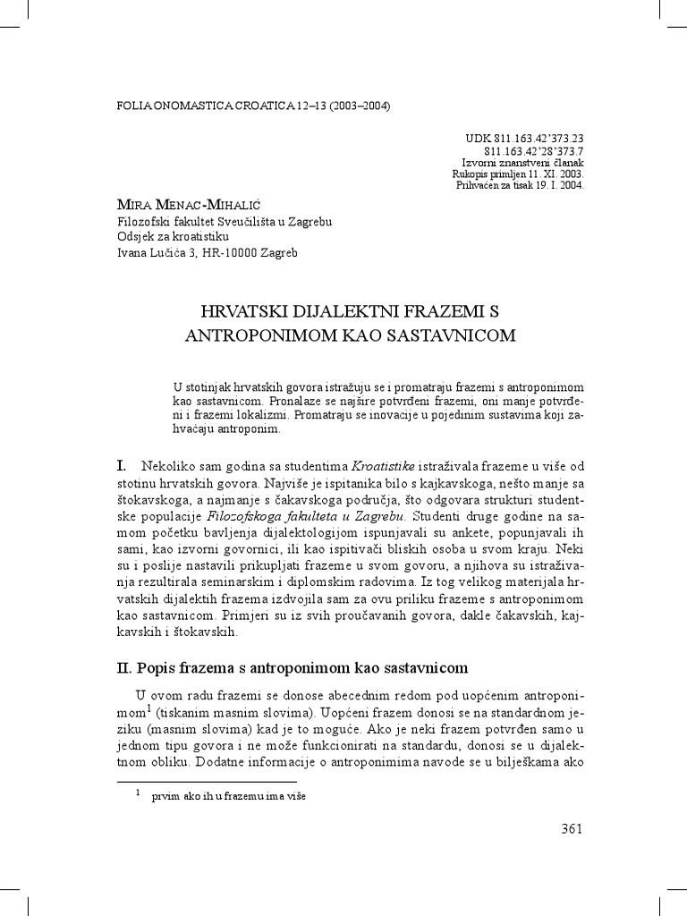 Frazemi Sa Antroponimom | PDF