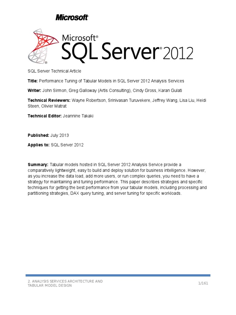 Performance Tuning of Tabular Models in SQL Server 2012 Analysis Services | Download Free PDF ...