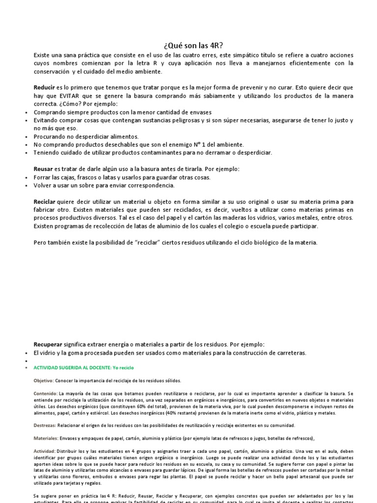 Qué Son Las 4R | PDF | Reciclaje | Residuos