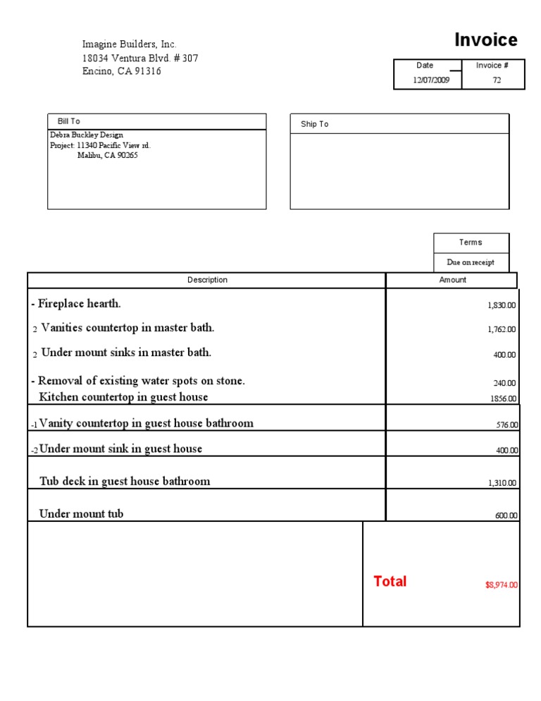 Invoice for Debra Buckley Remodel | PDF