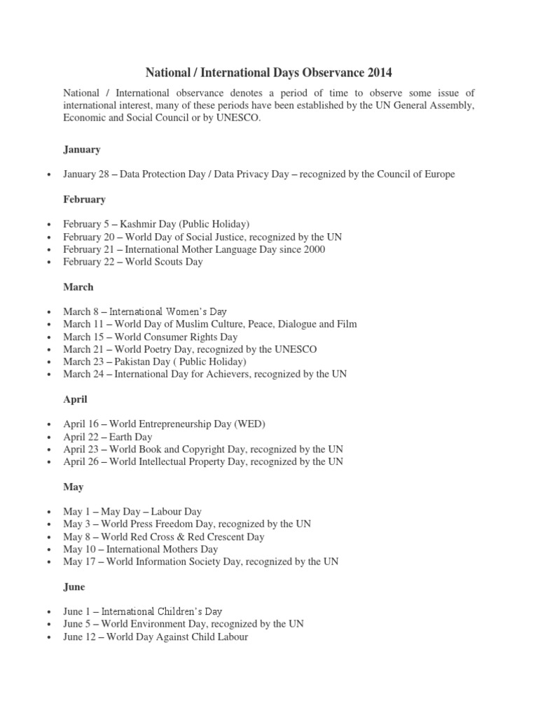 International Days Observance | PDF | United Nations | International ...