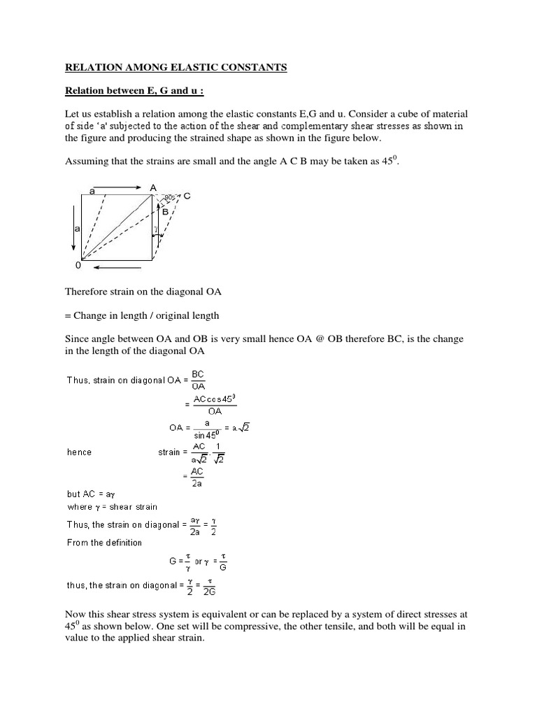 Relation Between Elastic Constants | PDF | Stress (Mechanics) | Elasticity (Physics)