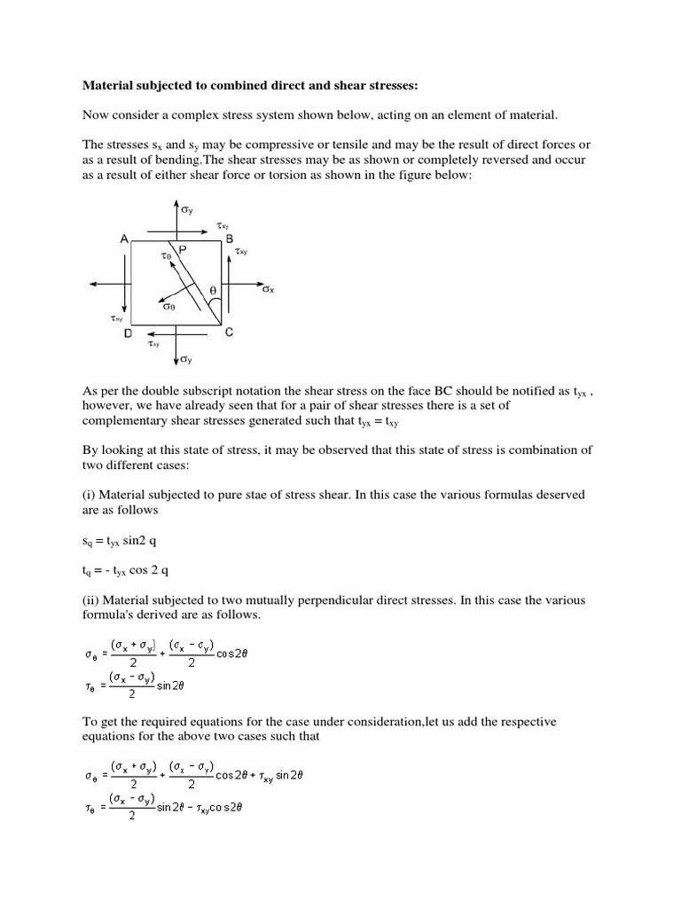 Direct & Shear Stress & Mohr's Circle | Stress (Mechanics) | Angle