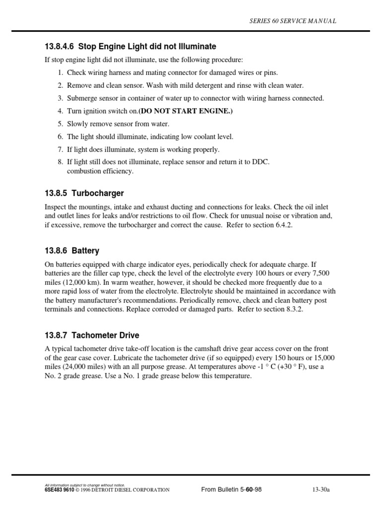 13.8.4.6 Stop Engine Light Did Not Illuminate: Series 60 Service Manual ...