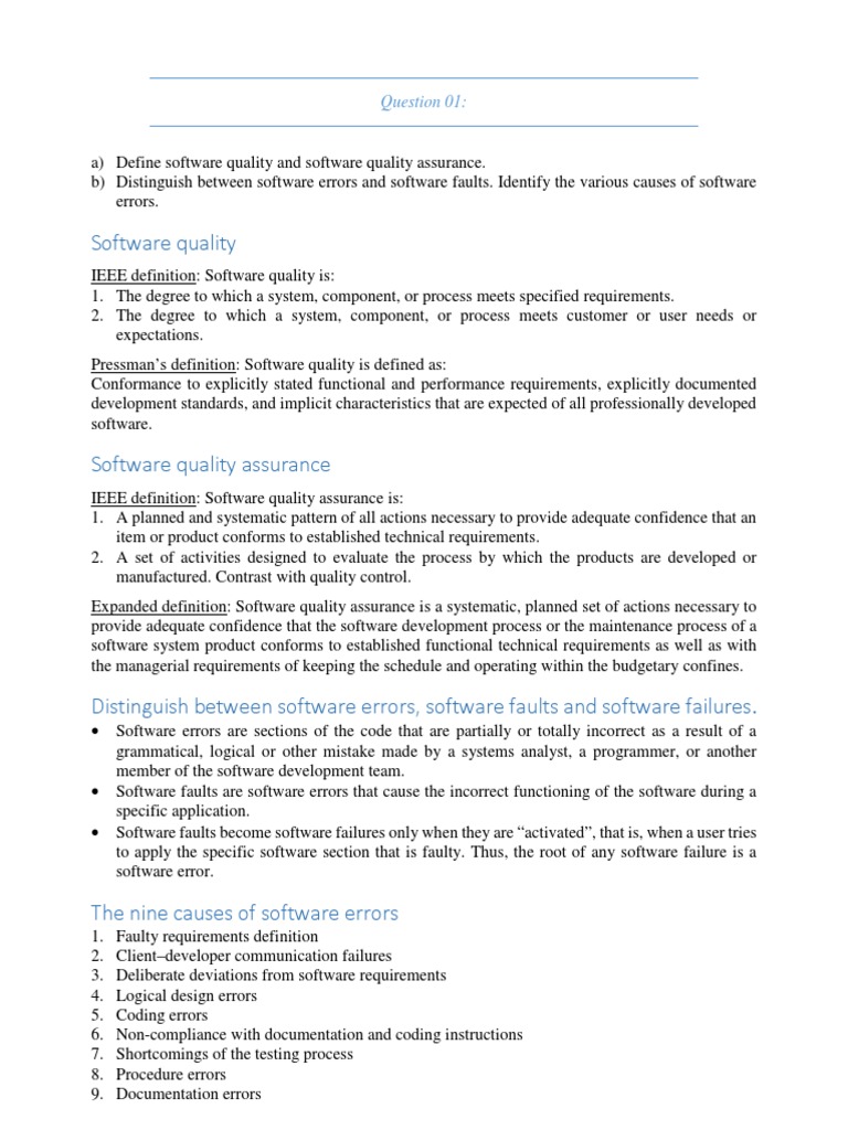 SQA Question Answer | PDF | Software Quality | Software Development