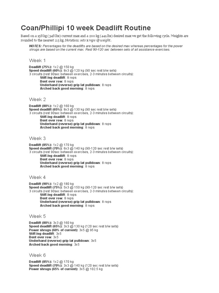 Coanphillipi 10 Week Deadlift Routine Pdf Games Of Physical Skill