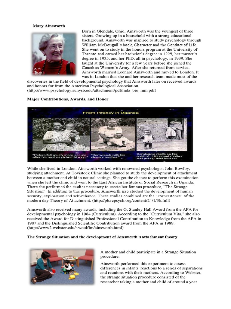 Mary Ainsworth | PDF | Attachment Theory | Developmental Psychology