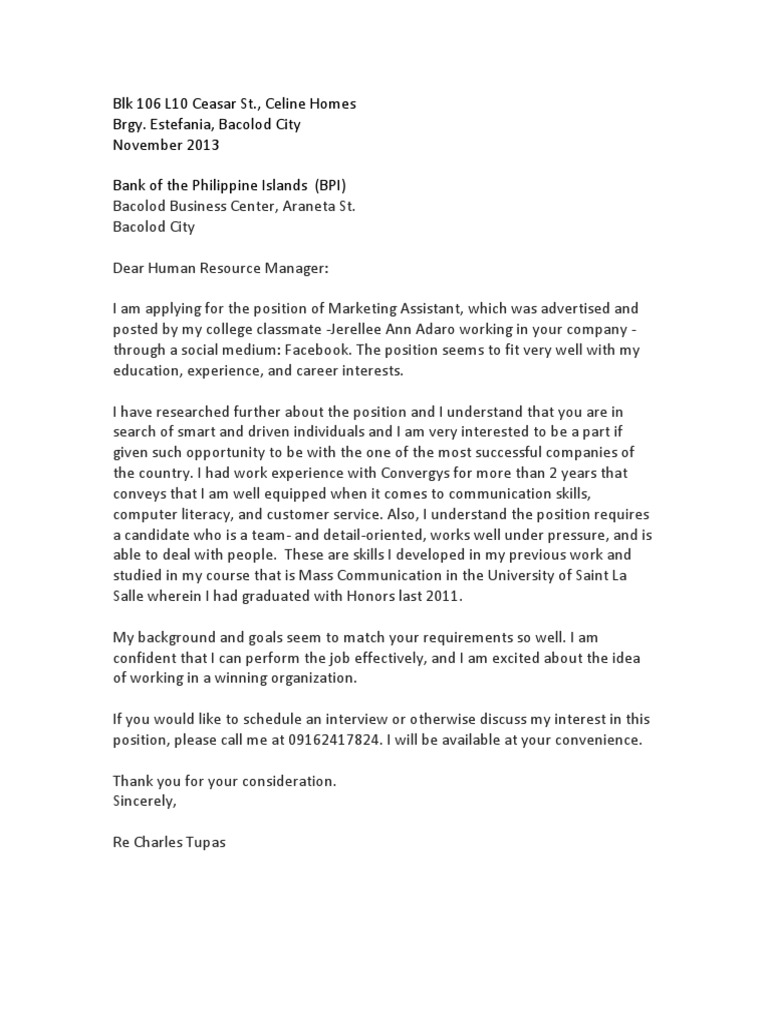 Bpi Application Letter Pdf