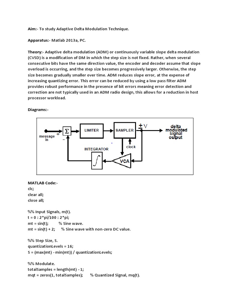 Adaptive Delta Modulation Algorithms Digital Signal Processing