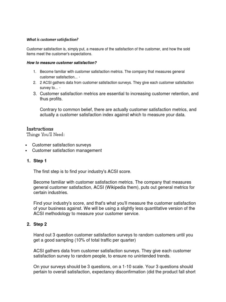 Instructions: What Is Customer Satisfaction? | PDF | Customer ...
