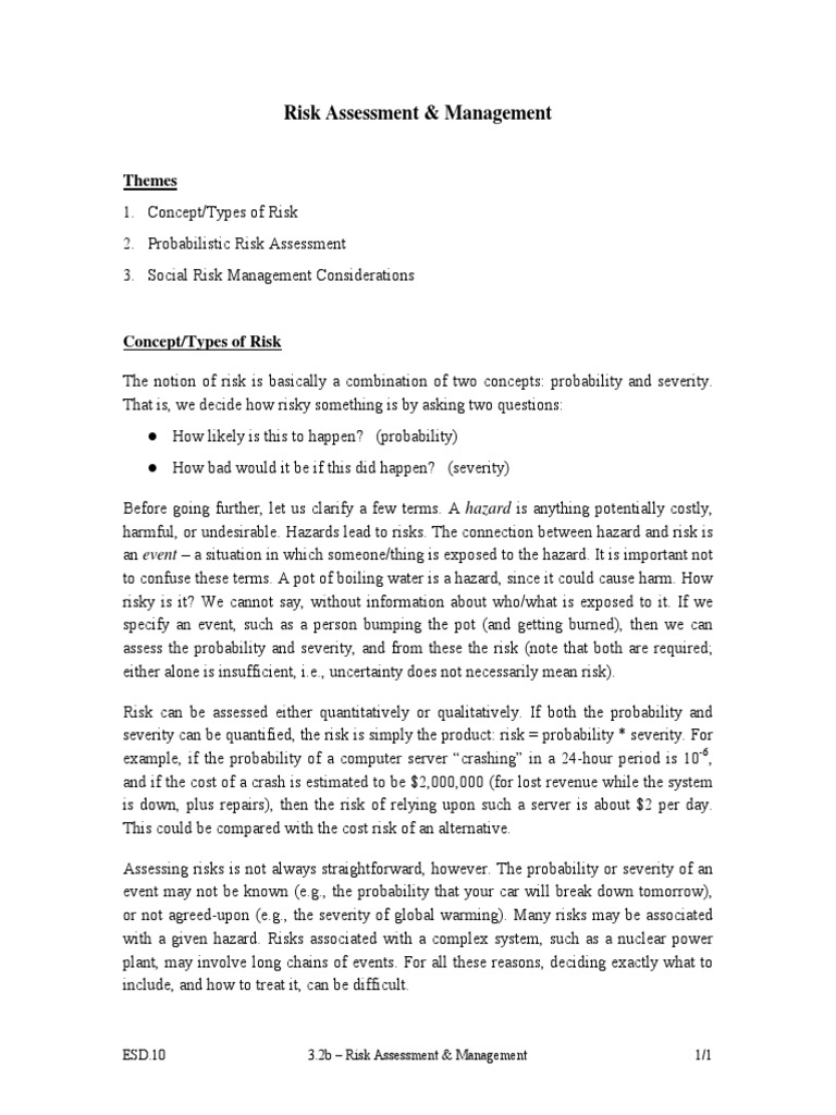 4.2b - Risk Assessment | PDF | Risk | Reliability Engineering
