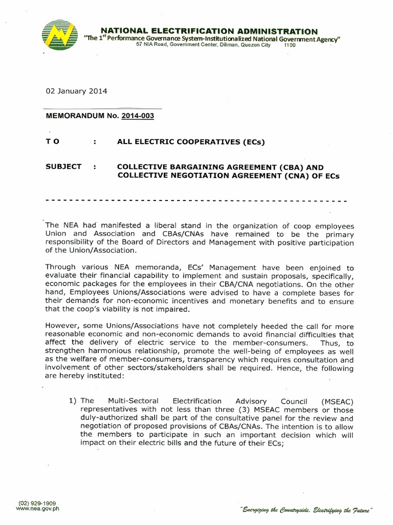 NEA Memo To ECs No. 2014-003 - Collective Bargaining Agreement (CBA ...
