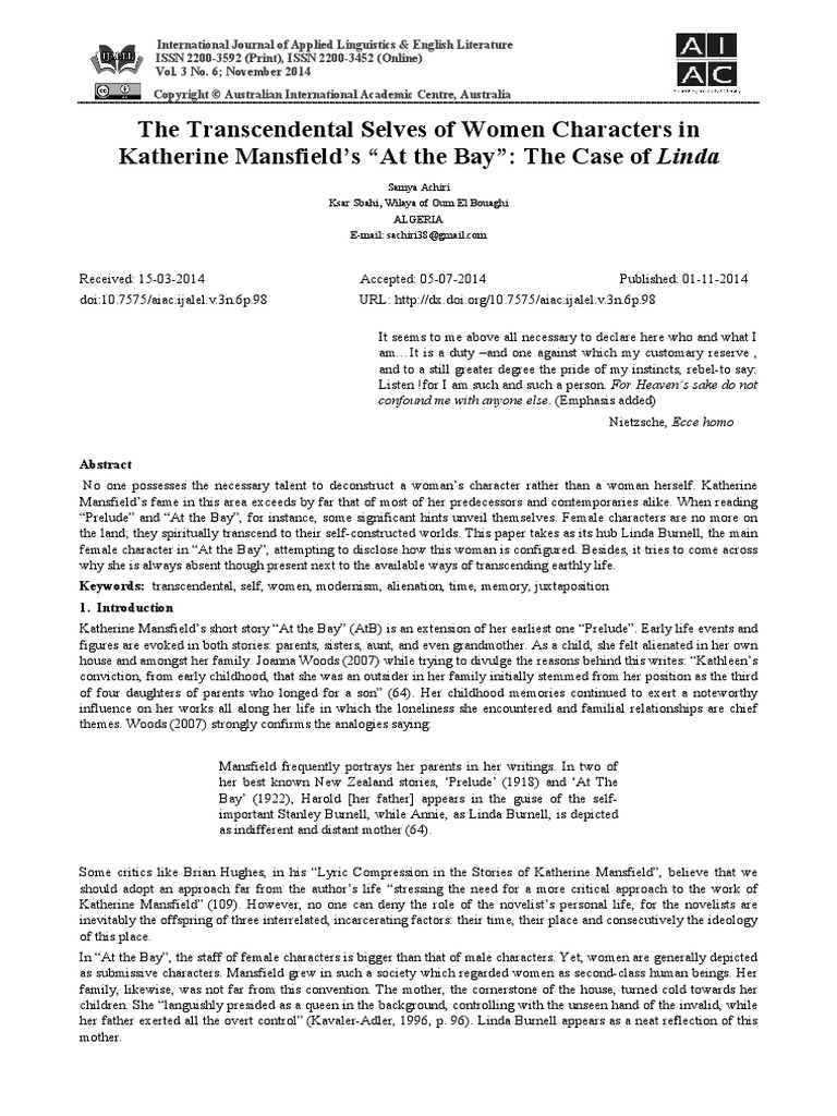 The Transcendental Selves of Women Characters in Katherine Mansfield's ...