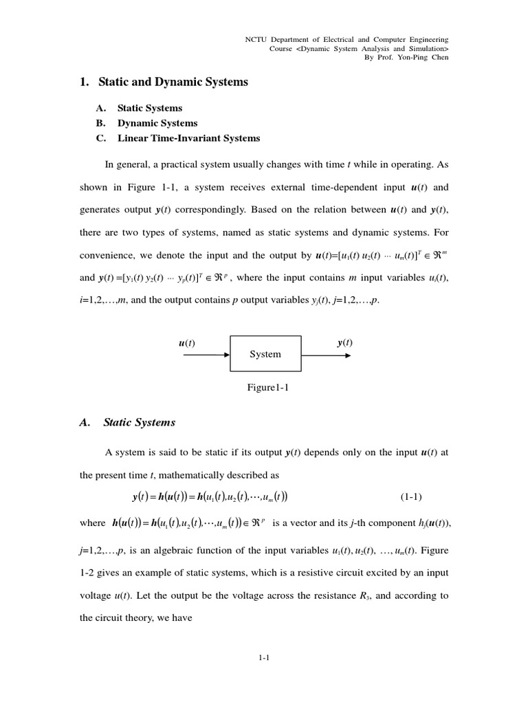 DSAS 1 Static and Dynamic Systems 2013 | PDF | Equations | Systems Theory