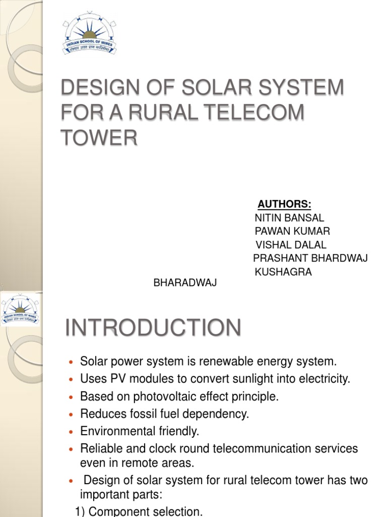 Design of Solar System For A Rural Telecom Tower | PDF | Solar Power ...