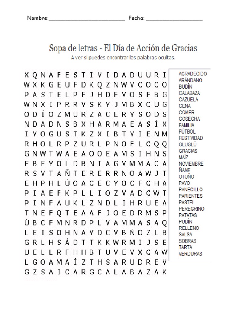 Sopa de Letras Dia de Accion de Gracias | PDF | Ciencias sociales | Derecho