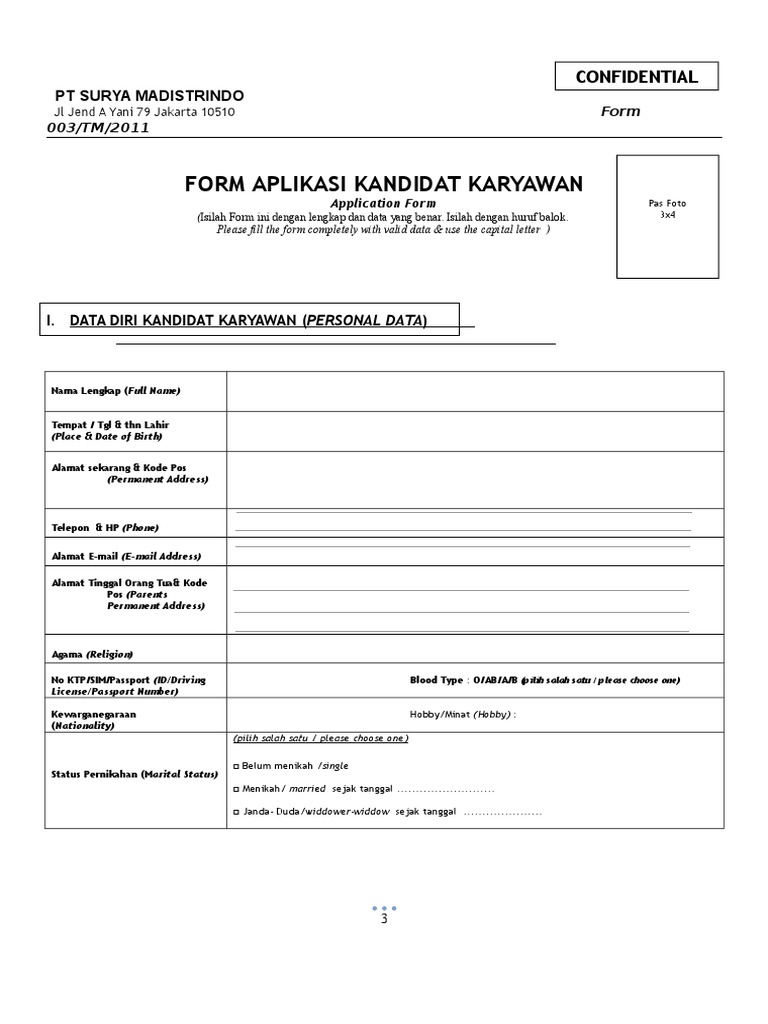 Form Aplikasi Karyawan | PDF