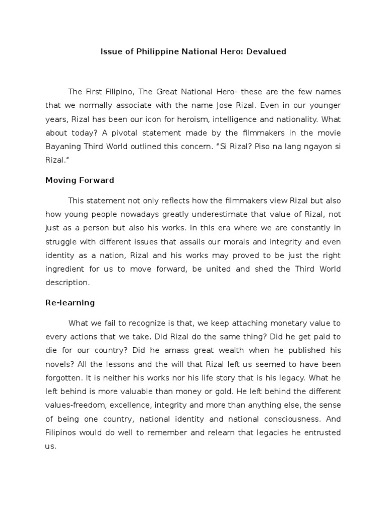 Issue of Philippine National Hero (Reflection Paper: Bayaning Third ...