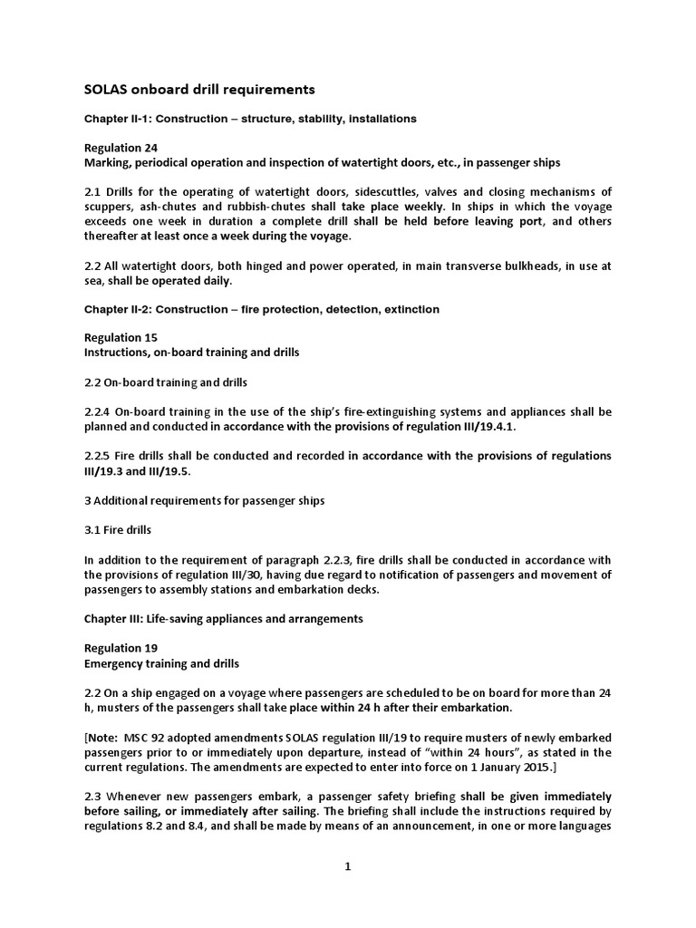 SOLAS Onboard Drill Requirements: Chapter II-1: Construction ...