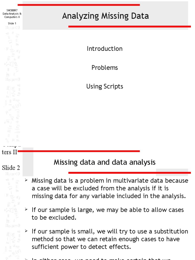 Analyzing Missing Data Problems Using Scripts Pdf Correlation And 2255