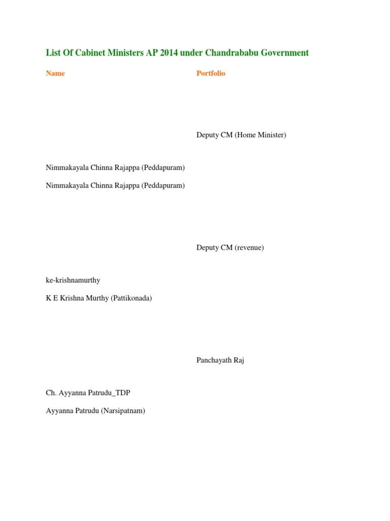 AP Cabinet Ministers 2014 List | PDF | Science & Mathematics