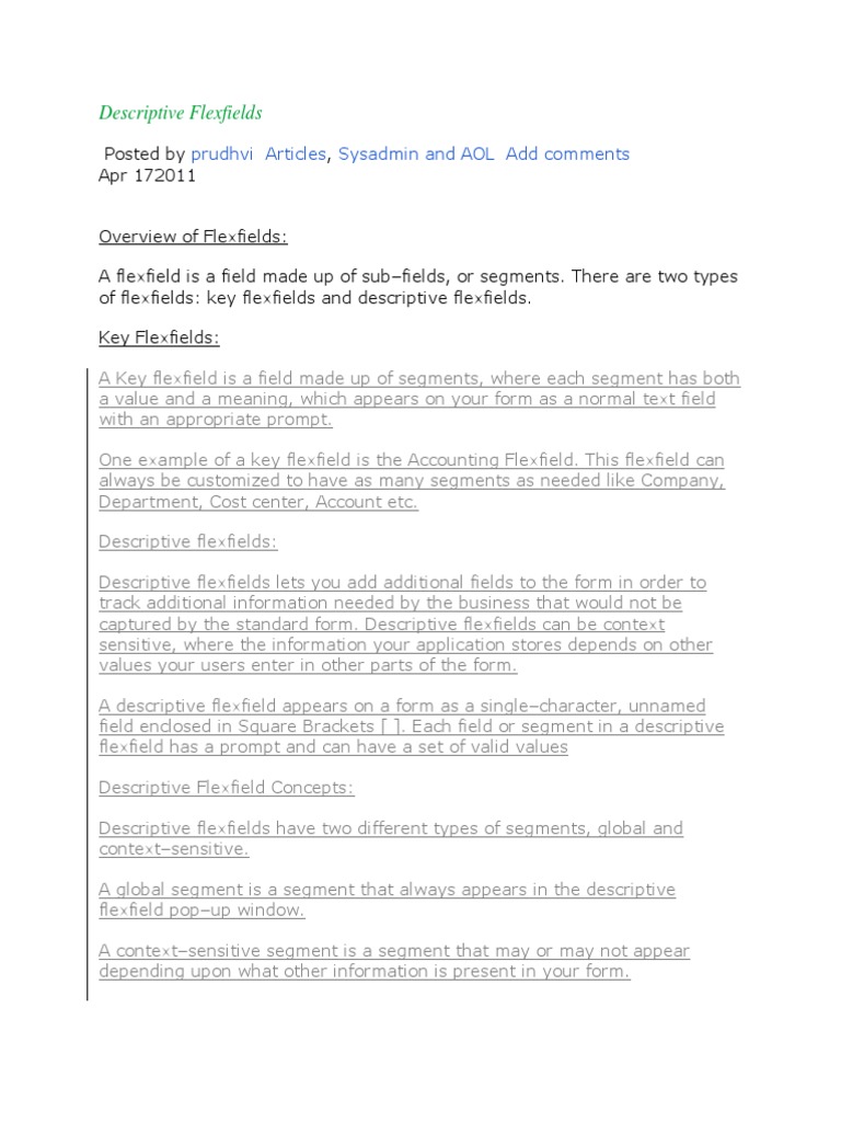 Oracle r12 Descriptive Flexfields | Download Free PDF | Areas Of ...