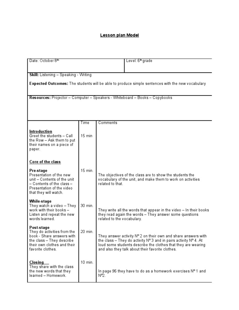 Modelo de Lesson Plan 1 | PDF