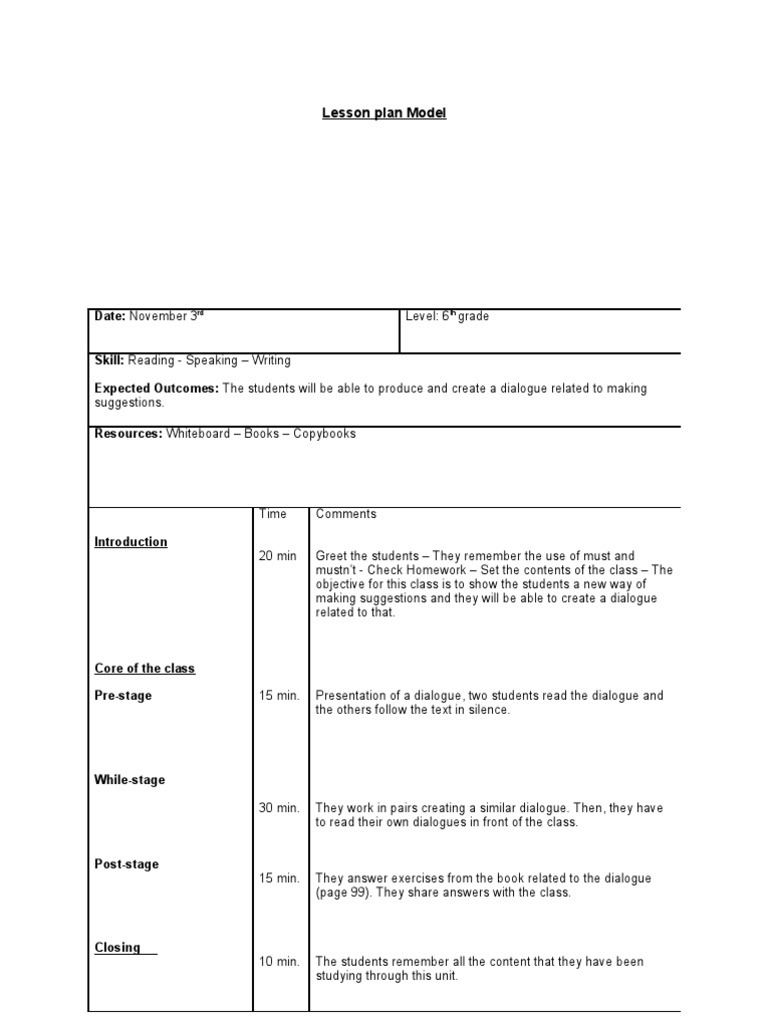 Modelo de Lesson Plan 4 | PDF