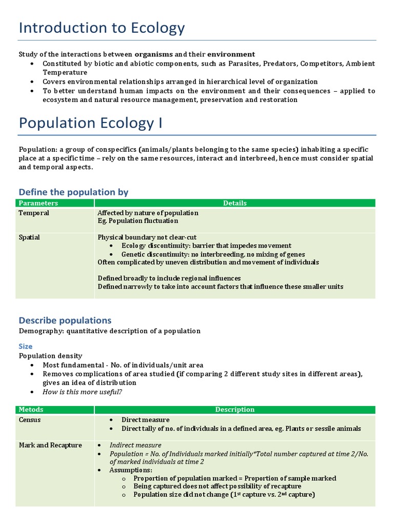Introduction To Ecology: Define The Population by | PDF | Ecology ...