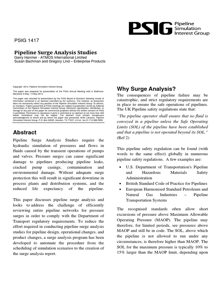 1417 Pipeline Surge Analysis Studies Atmos - PSIG | PDF | Pump | Fluid ...