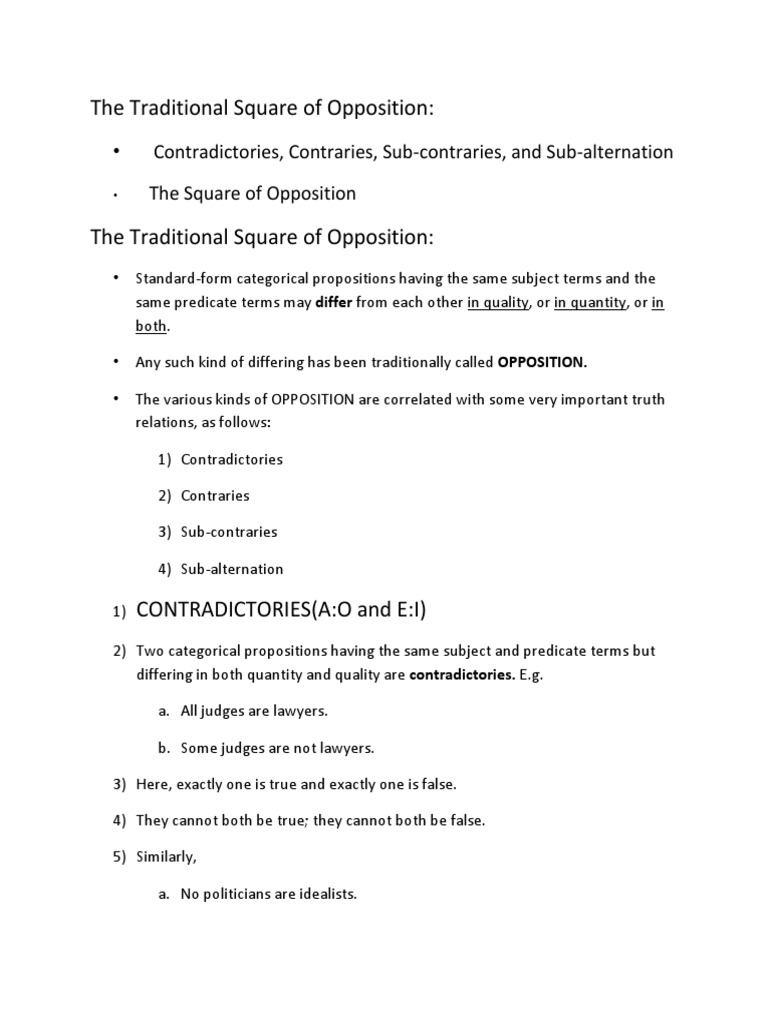 Types of Opposition in Logic | PDF | Inference | Proposition
