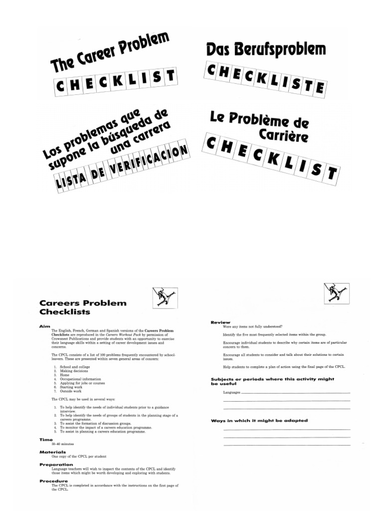 Career Problems: A Checklist. in English, French, German and Spanish. T ...