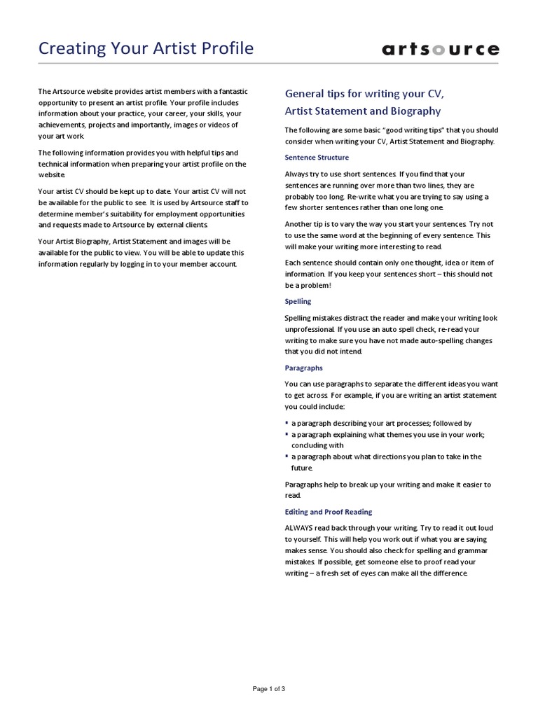 Creating Your Artist Profile | PDF | Websites | Biography