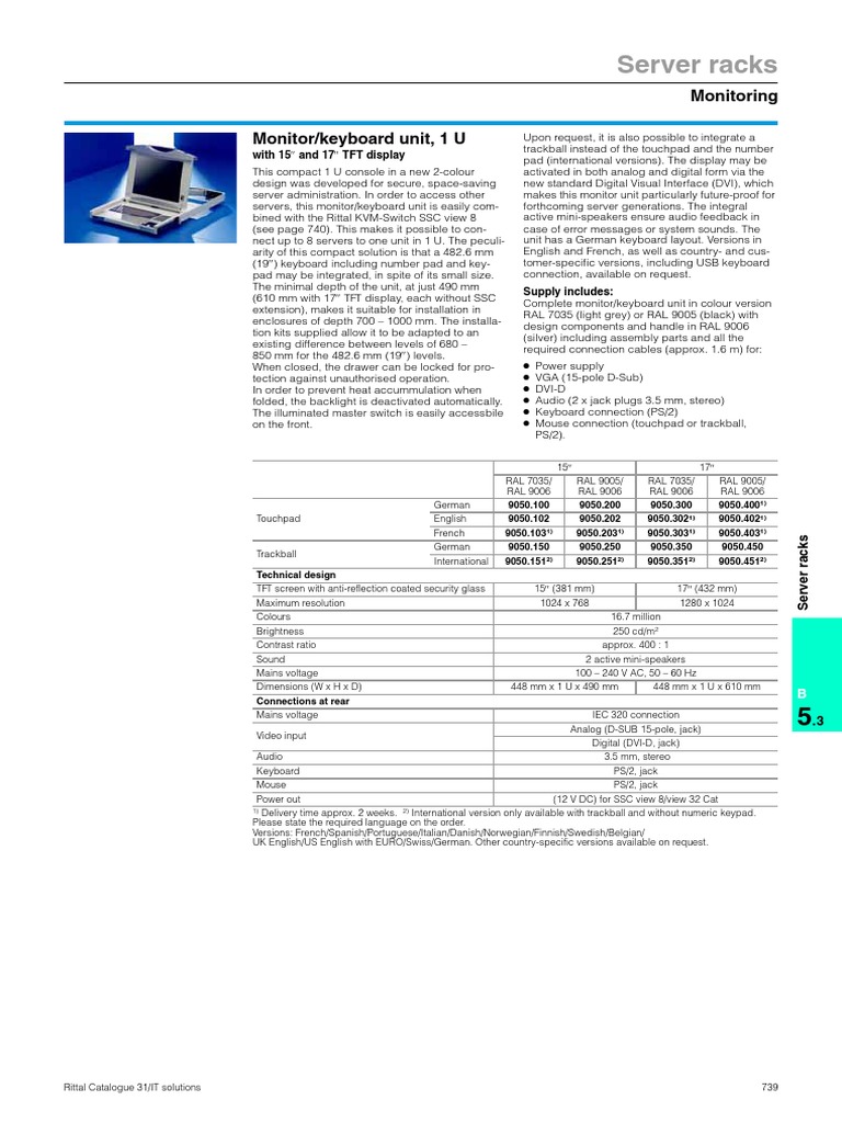 Server Racks: Monitoring Monitor/keyboard Unit, 1 U | PDF | Computer ...