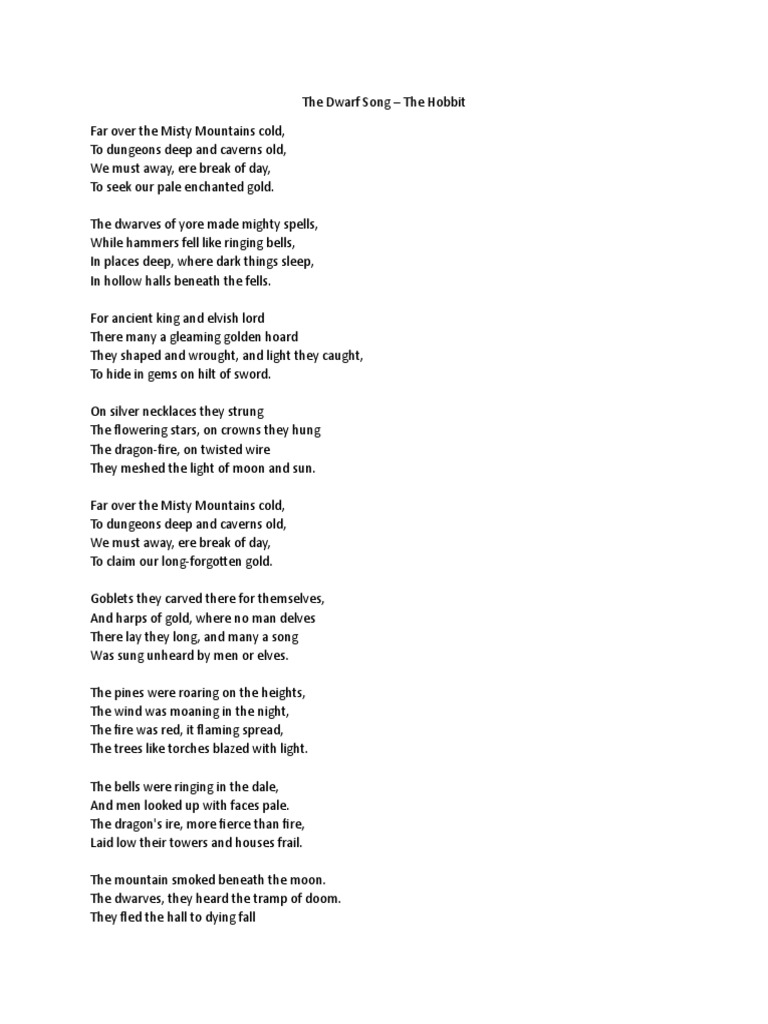 The Dwarf Song | PDF | Dwarf (Middle Earth) | Middle Earth
