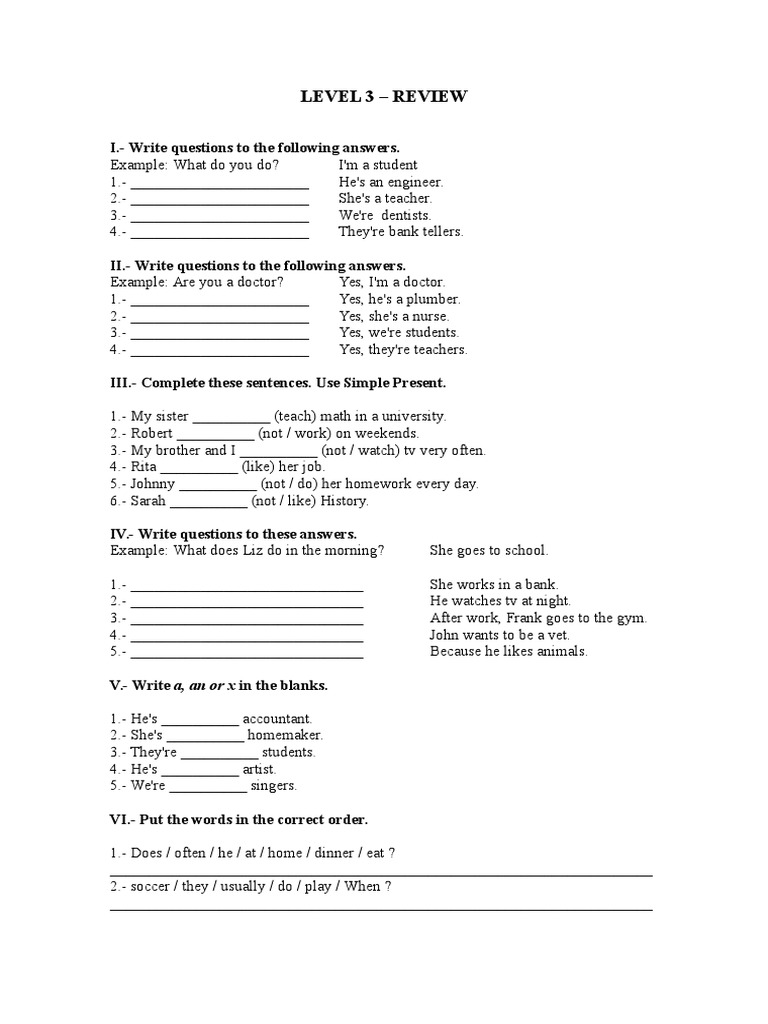Level 3 Review Exercises | PDF | Career & Growth
