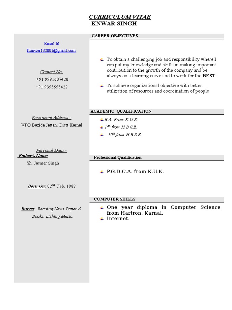 KNWAR SINGH Curriculum Vitae | PDF | Career & Growth